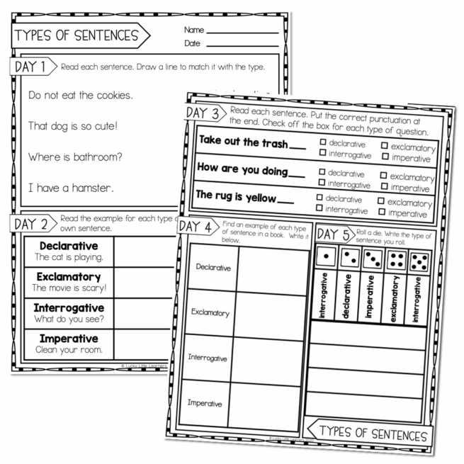 2nd Grade Grammar Worksheets - Types of Sentences - Lucky Little Learners
