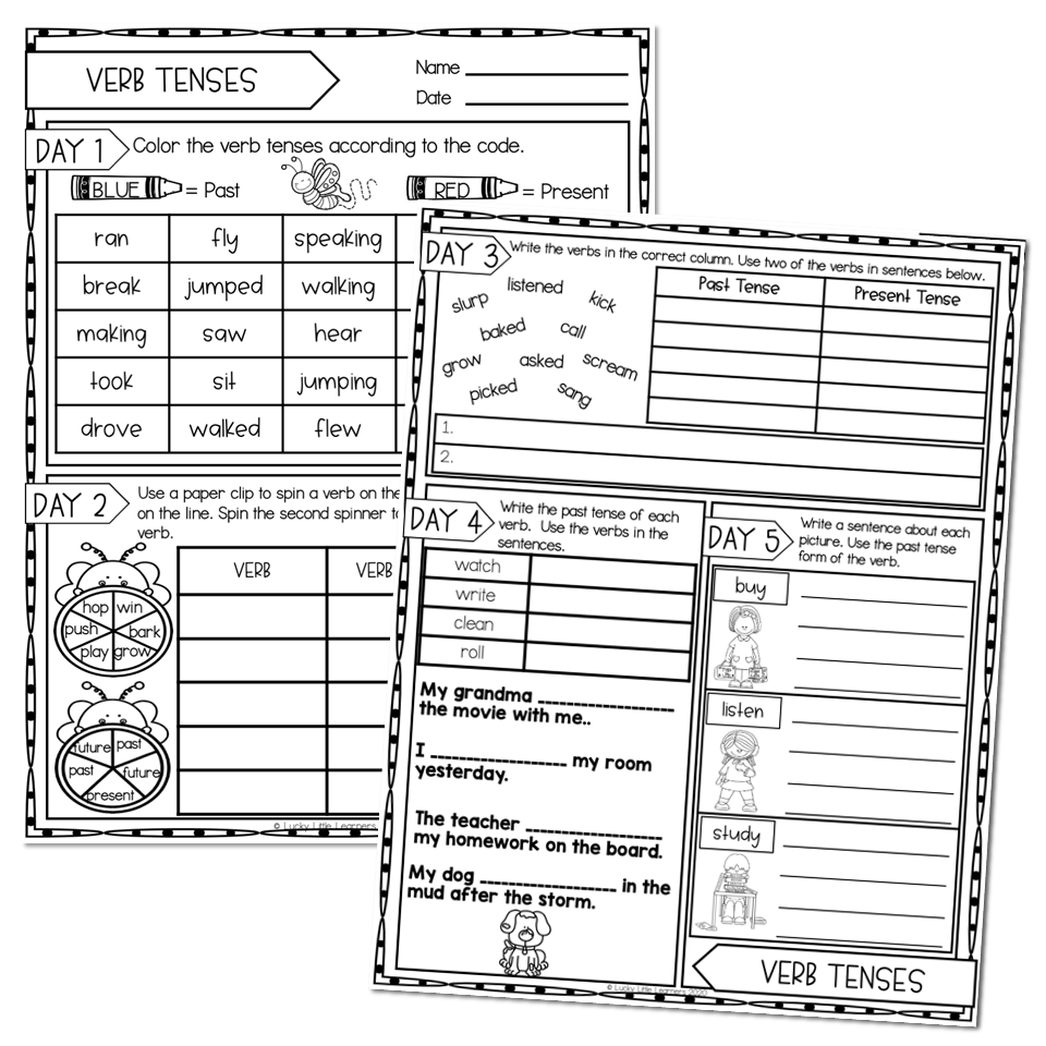 Free Verb Tense Worksheets Verbs Worksheets | Verbs Tenses Worksheets