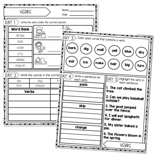2nd Grade Grammar Worksheets - Verbs - Lucky Little Learners