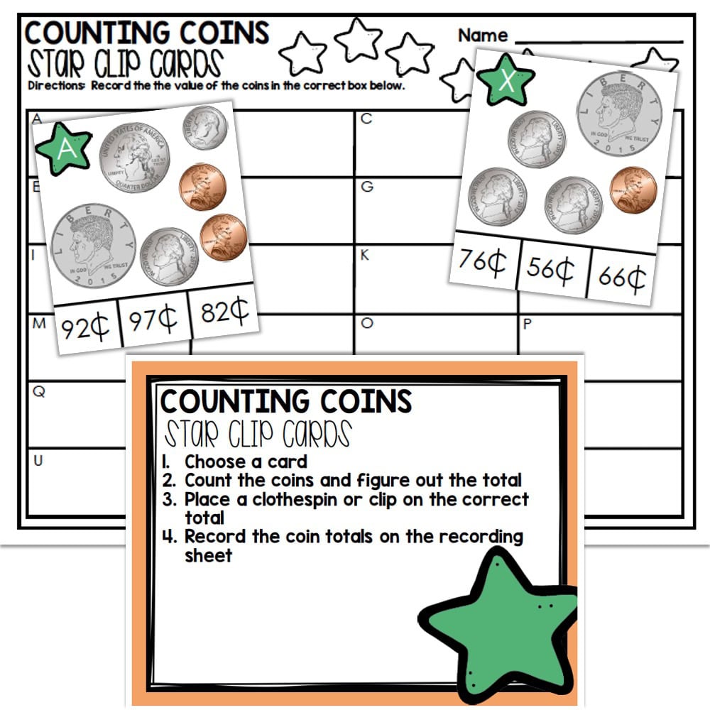 2nd Grade June Math Center - Counting Coins - Lucky Little Learners