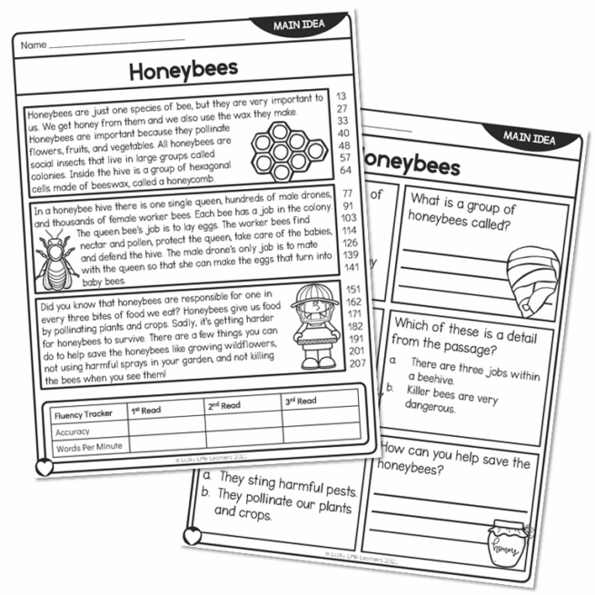 2nd Grade Main Idea Reading Passage - Honeybees - At - Lucky Little ...