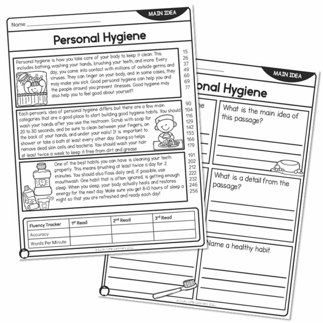 2nd Grade Main Idea Reading Passage - Personal Hygiene - Above - Lucky ...