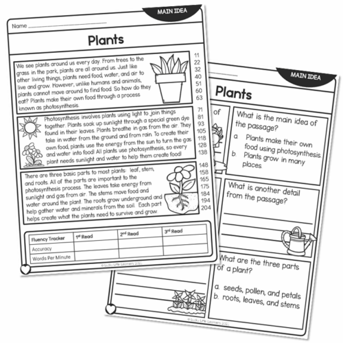 2nd Grade Main Idea Reading Passage - Plants - At - Lucky Little Learners