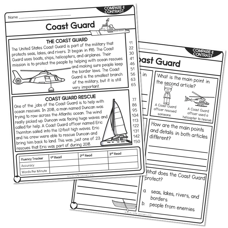 2nd Grade NonFiction Compare and Contrast Reading Passage - Coast Guard ...