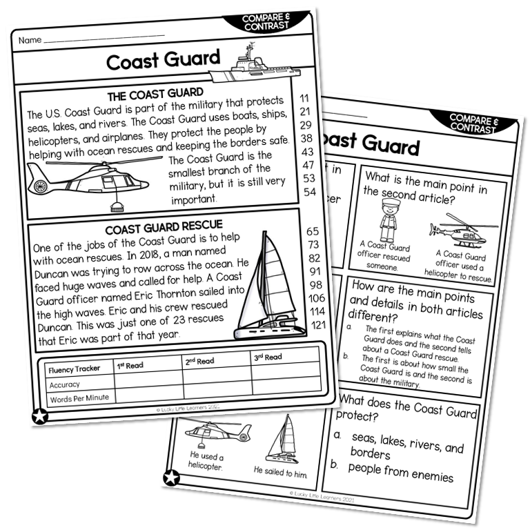 2nd Grade NonFiction Compare and Contrast Reading Passage - Coast Guard ...