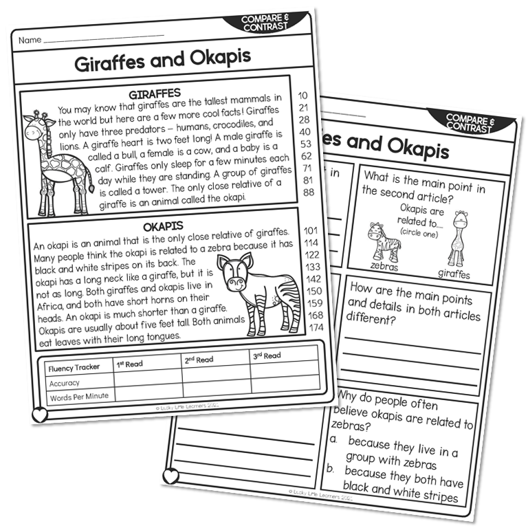 2nd Grade NonFiction Compare and Contrast Reading Passage - Giraffes ...