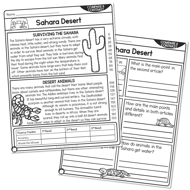 2nd Grade NonFiction Compare and Contrast Reading Passage - Sahara ...