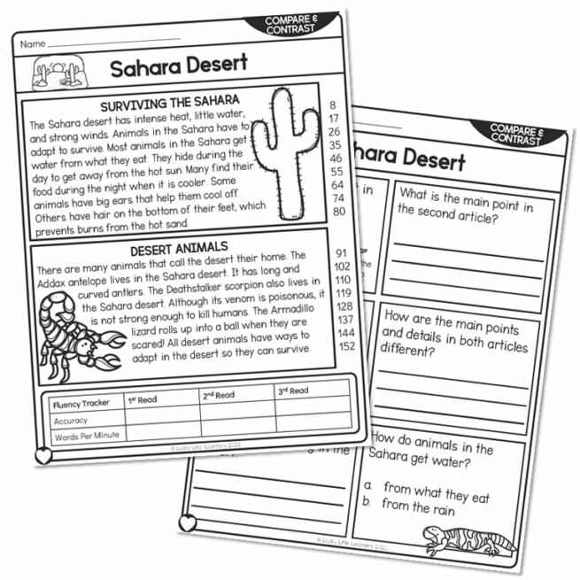 2nd Grade NonFiction Compare and Contrast Reading Passage - Sahara ...