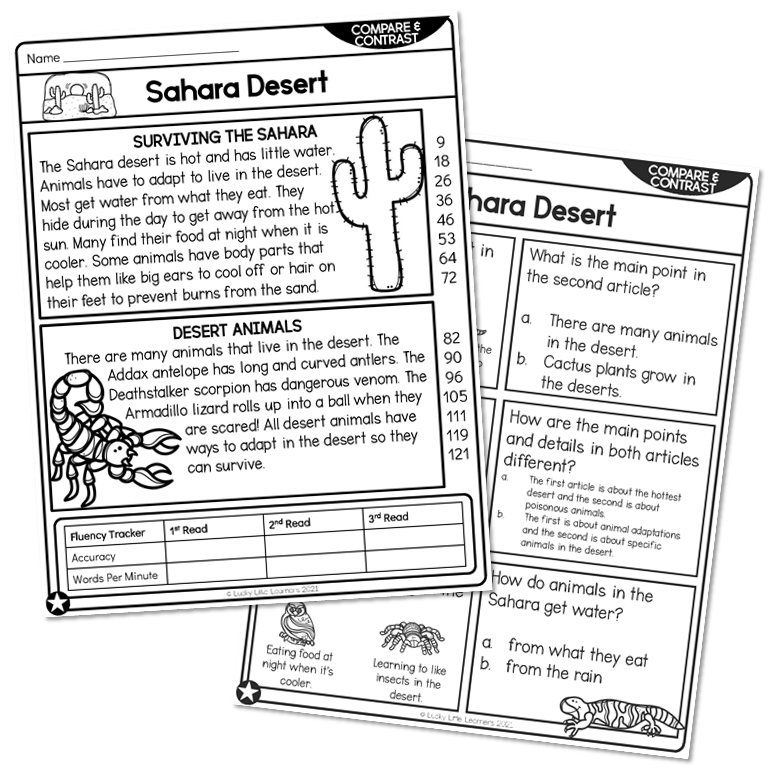 2nd Grade NonFiction Compare and Contrast Reading Passage - Sahara ...