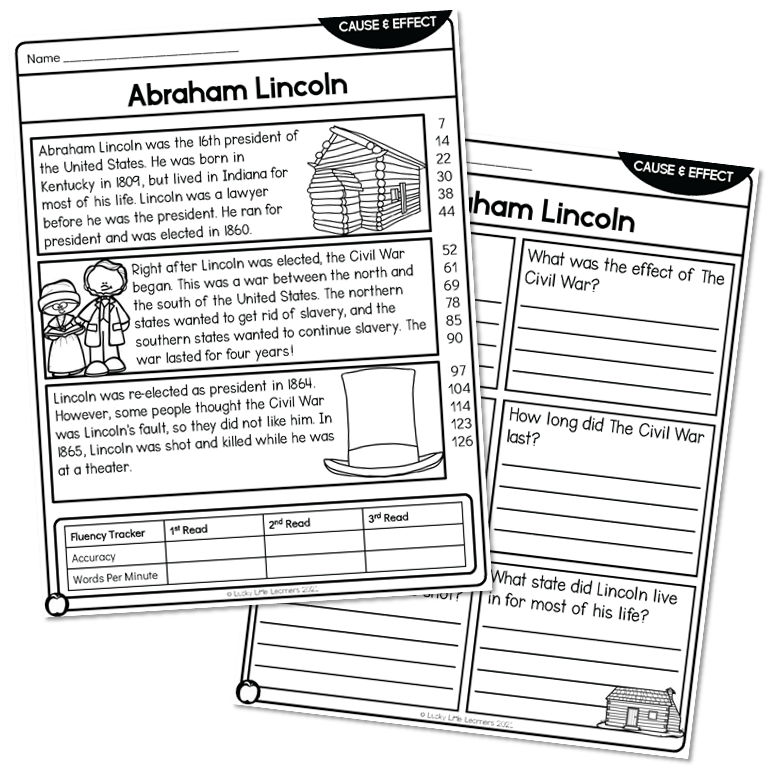 2nd Grade Nonfiction Cause and Effect Reading Passage - Abraham Lincoln ...