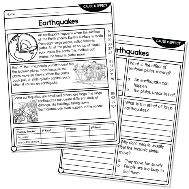 2nd Grade Nonfiction Cause and Effect Reading Passage - Earthquakes ...