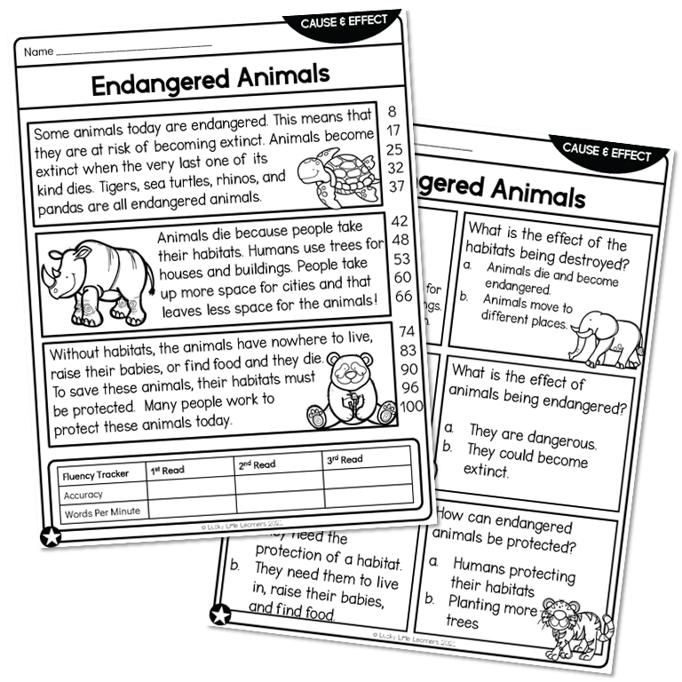 2nd Grade Nonfiction Cause and Effect Reading Passage - Endangered ...