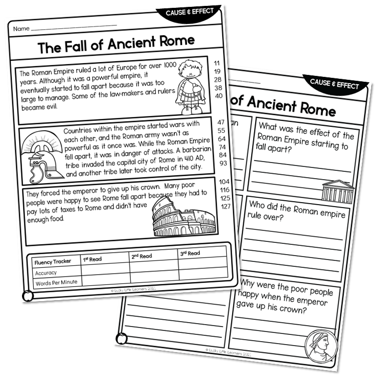 2nd Grade Nonfiction Cause and Effect Reading Passage - The Fall of ...