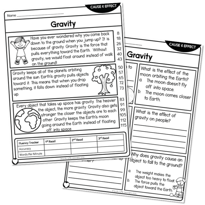 2nd Grade Nonfiction Cause and Effect Reading Passage - Gravity - At ...