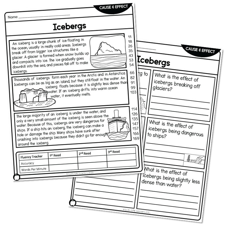 2nd Grade Nonfiction Cause and Effect Reading Passage - Icebergs ...