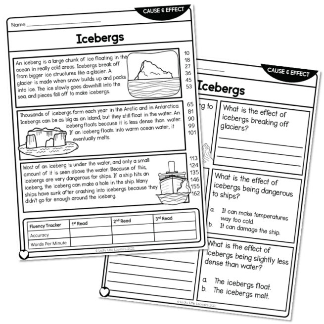 2nd Grade Nonfiction Cause and Effect Reading Passage - Icebergs - At ...