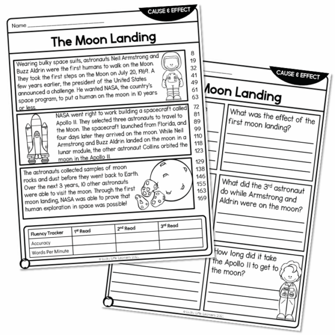 2nd Grade Nonfiction Cause and Effect Reading Passage - The Moon ...
