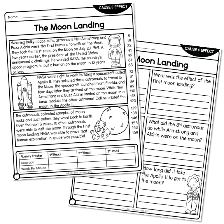 2nd Grade Nonfiction Cause and Effect Reading Passage - The Moon ...