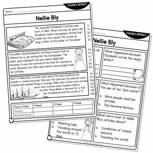 2nd Grade Nonfiction Cause and Effect Reading Passage - Nellie Bly - At ...