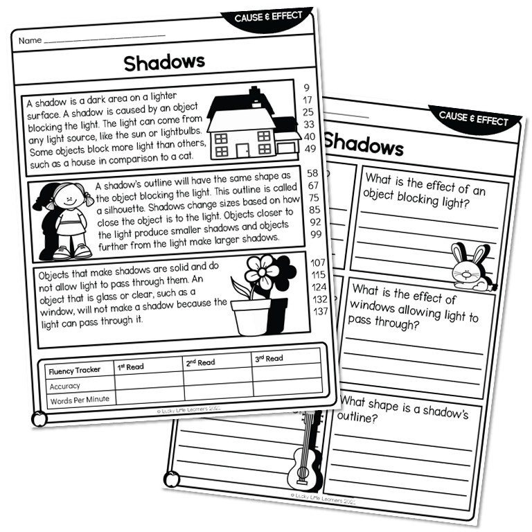 2nd Grade Nonfiction Cause and Effect Reading Passage - Shadows - Above ...