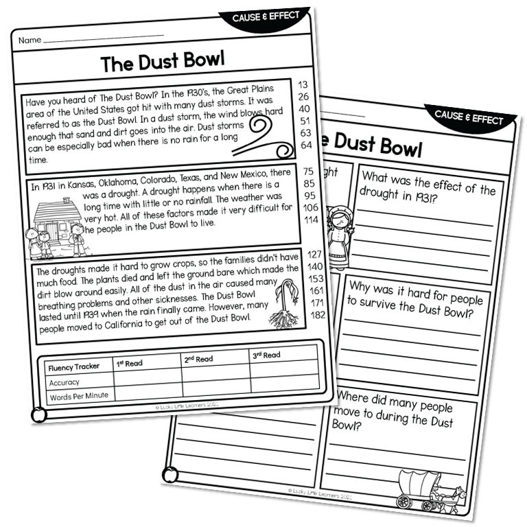 2nd Grade Nonfiction Cause and Effect Reading Passage - The Dust Bowl ...