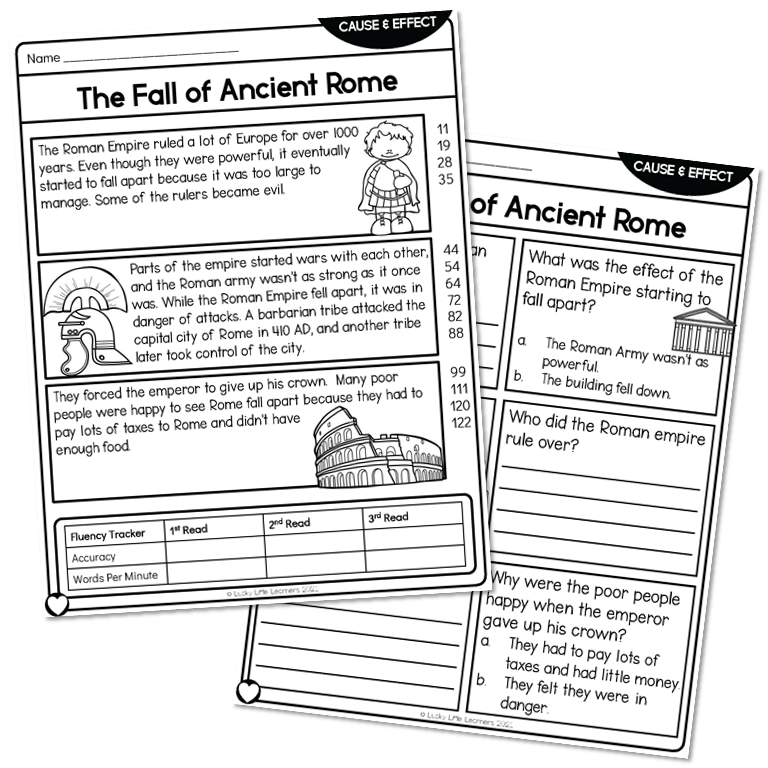 2nd Grade Nonfiction Cause and Effect Reading Passage - The Fall of ...