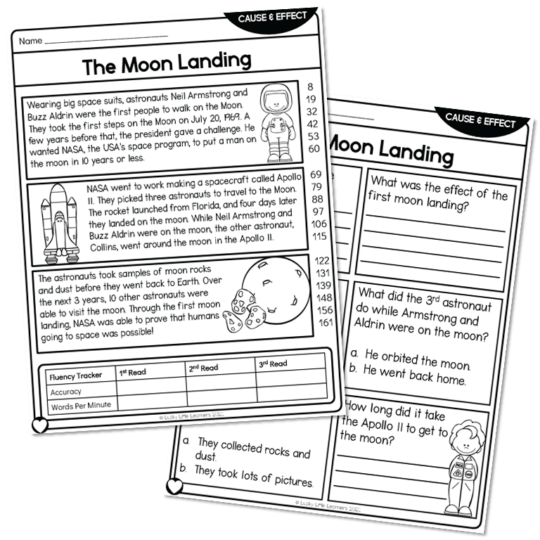 2nd Grade Nonfiction Cause and Effect Reading Passage - The Moon ...