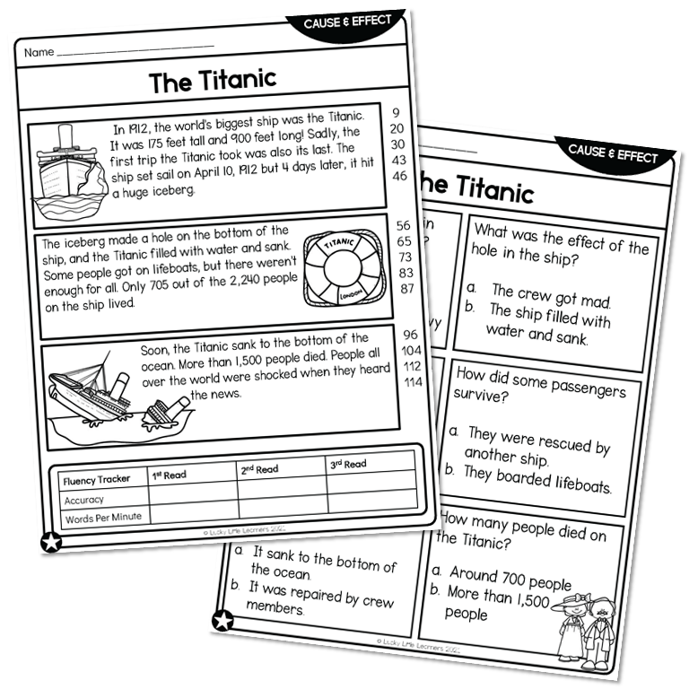 2nd Grade Nonfiction Cause and Effect Reading Passage - The Titanic ...
