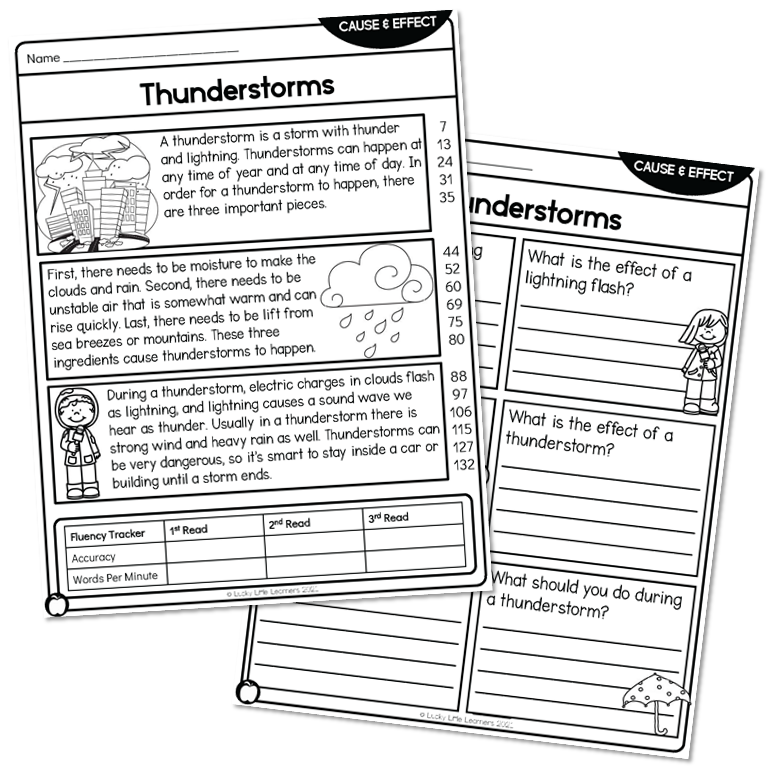 2nd Grade Nonfiction Cause and Effect Reading Passage - Thunderstorms ...