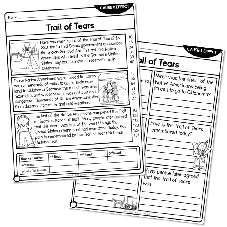 2nd Grade Nonfiction Cause and Effect Reading Passage - Trail of Tears ...