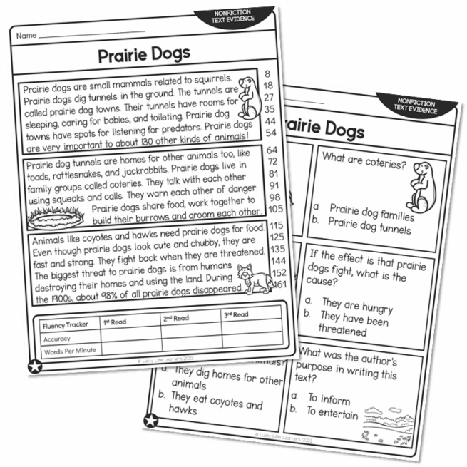 2nd Grade Nonfiction Text Evidence and 5 W's Reading Passage - Prairie ...