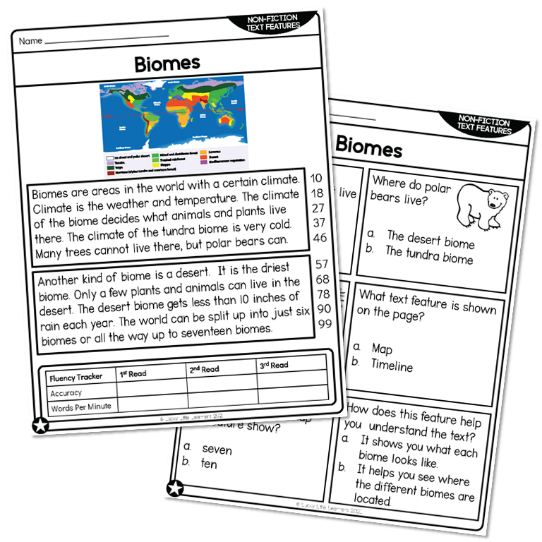 2nd Grade Nonfiction Text Features Reading Passage - Biomes - Below ...