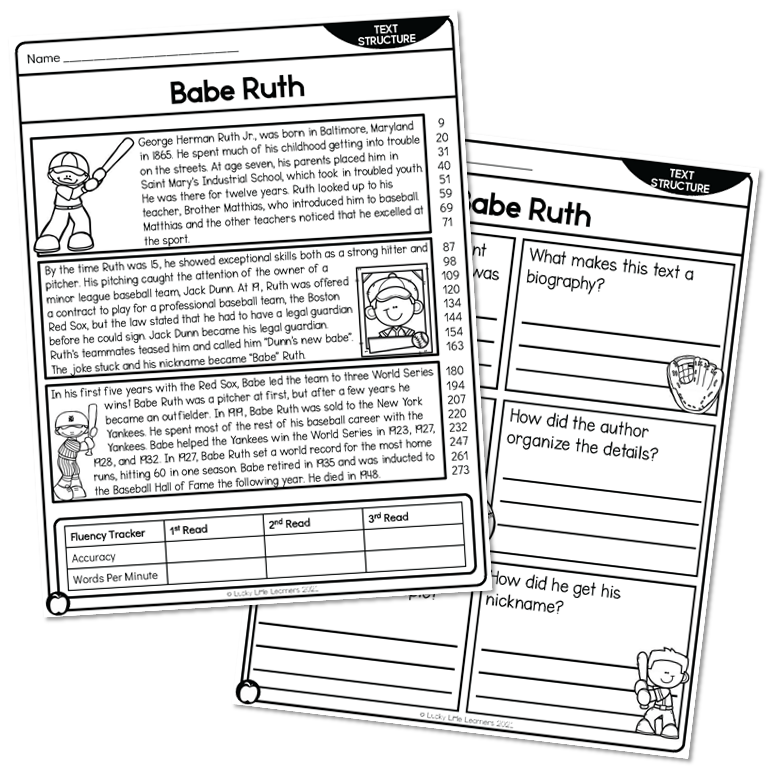 2nd Grade Nonfiction Text Structures Reading Passage - Babe Ruth ...