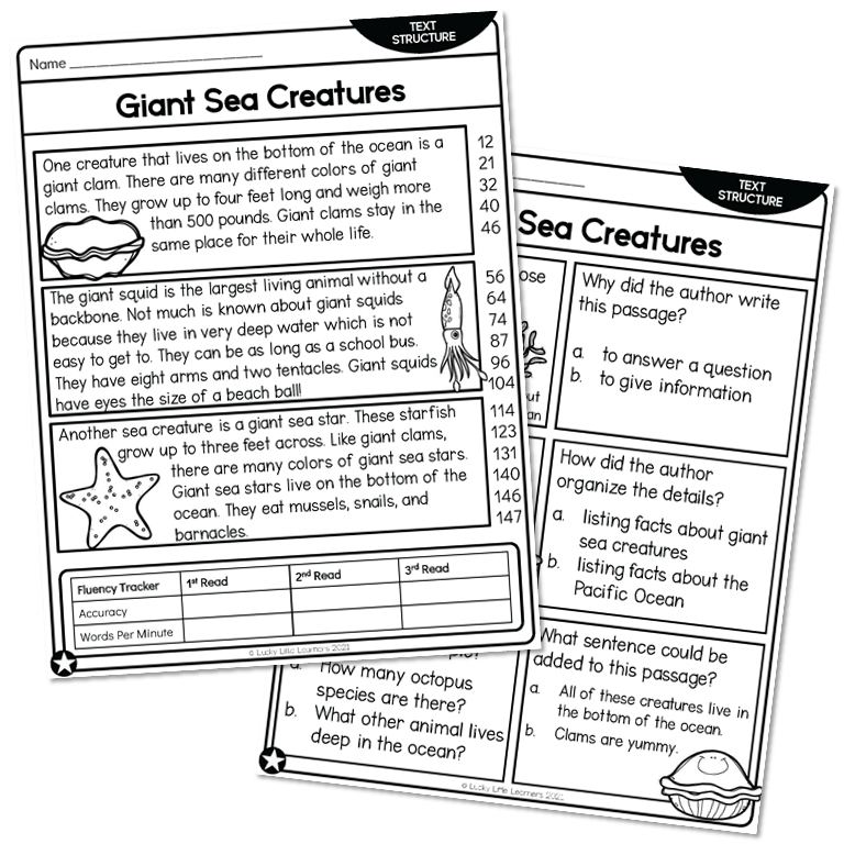 2nd Grade Nonfiction Text Structures Reading Passage - Giant Sea ...