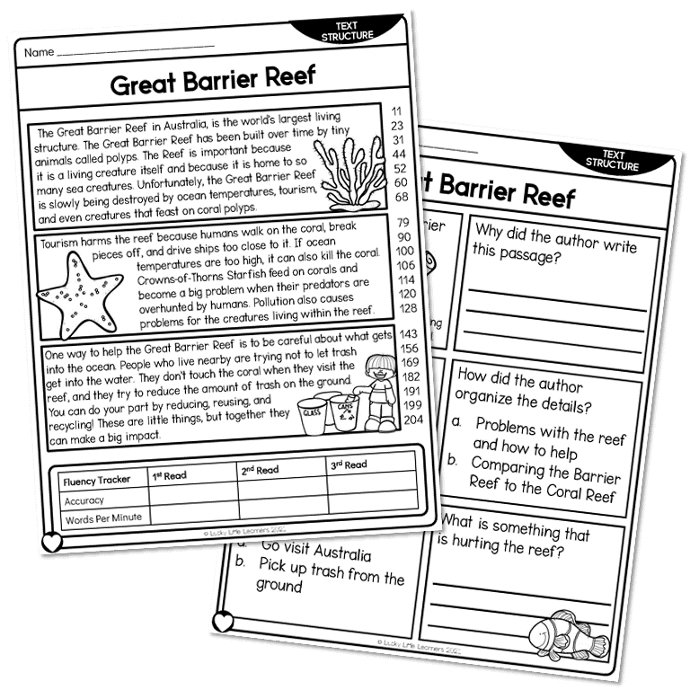 2nd Grade Nonfiction Text Structures Reading Passage - Great Barrier ...