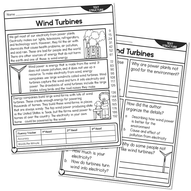2nd Grade Nonfiction Text Structures Reading Passage - Wind Turbines ...