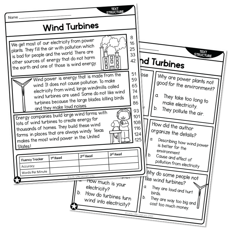 2nd Grade Nonfiction Text Structures Reading Passage - Wind Turbines ...