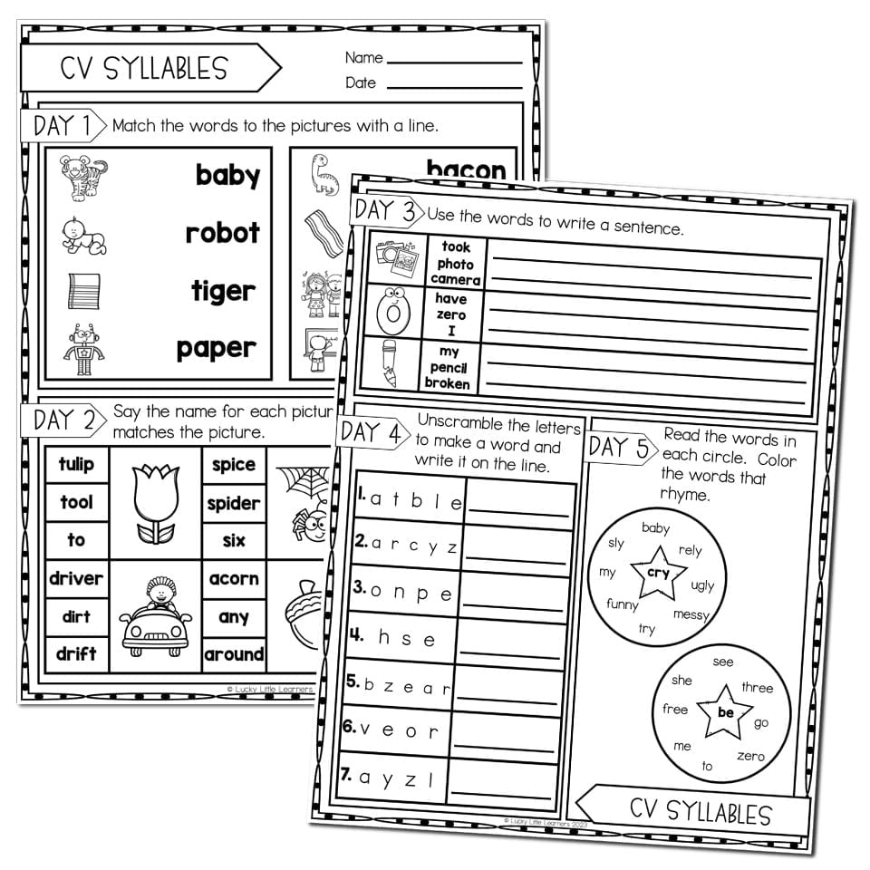 2nd Grade Phonics Worksheets - CV Syllables (Open Syllables) - Lucky ...