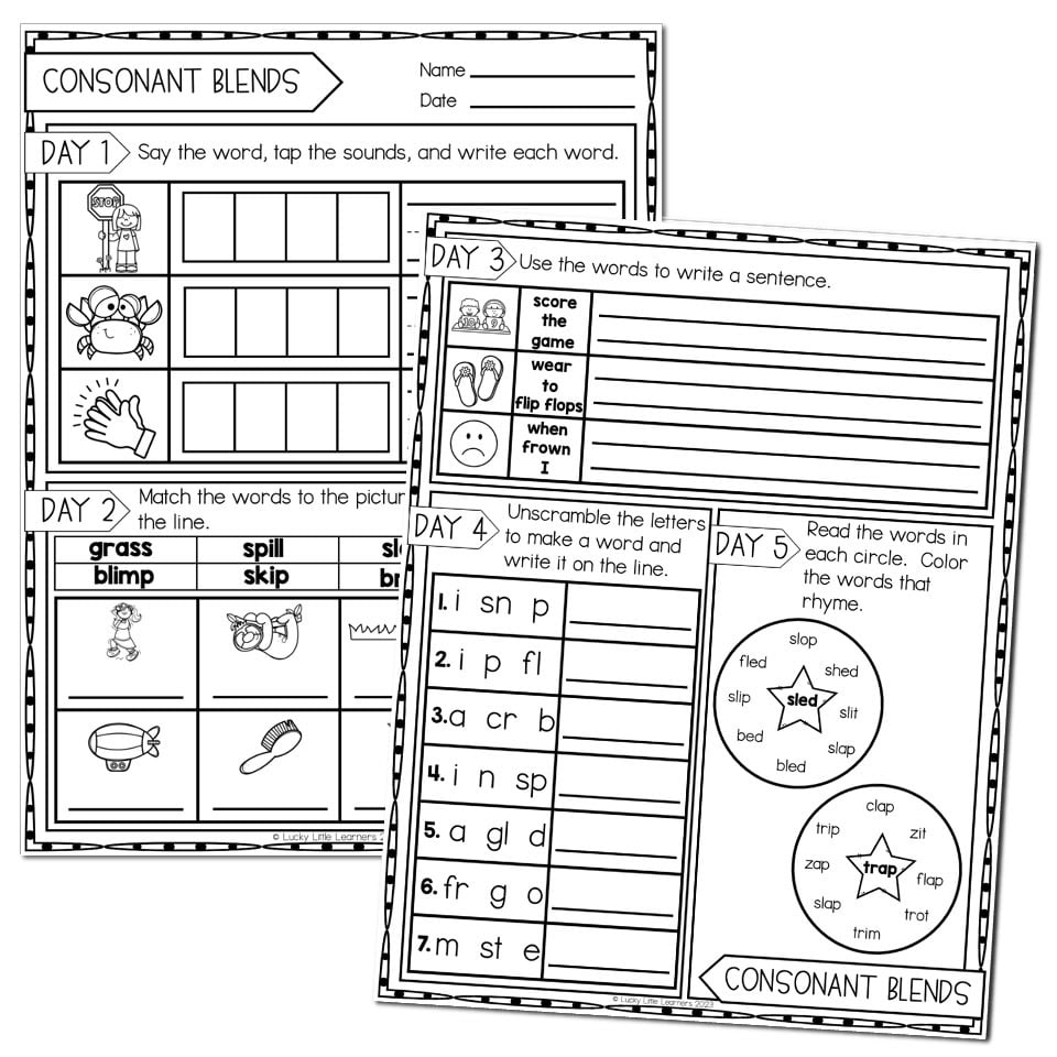 2nd Grade Phonics Worksheets - Consonant Blends - Lucky Little Learners