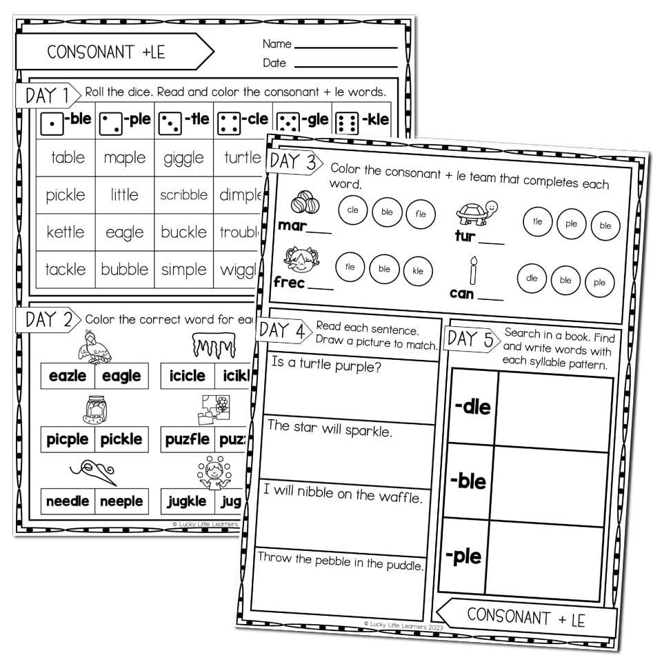 2nd Grade Phonics Worksheets - Consonant + le Syllables (Final Stable ...