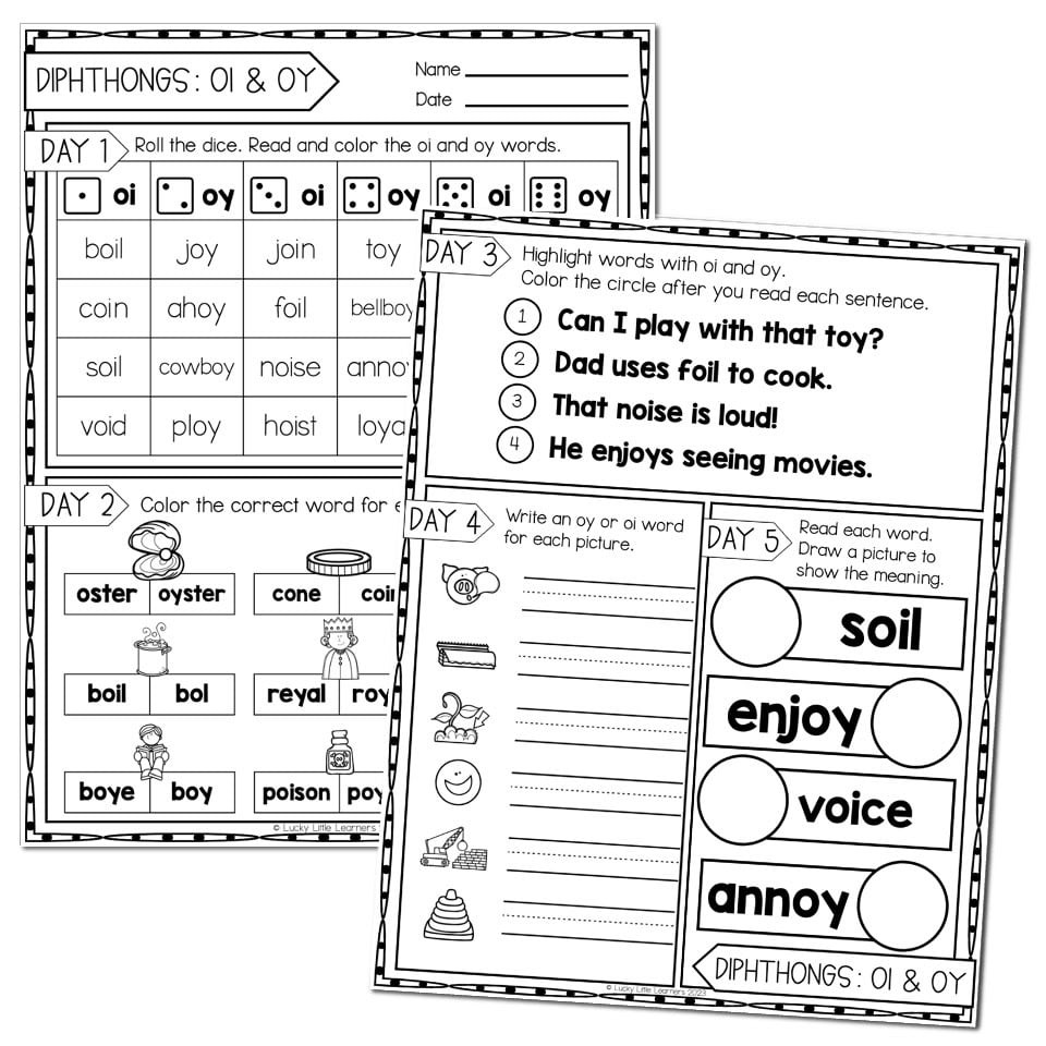 2nd Grade Phonics Worksheets - Diphthongs OI & OY - Lucky Little Learners