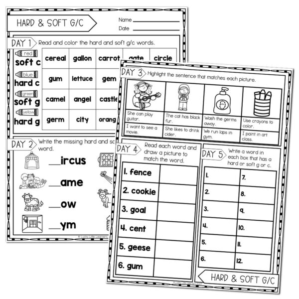 2nd Grade Phonics Worksheets - Hard and Soft G & C - Lucky Little Learners