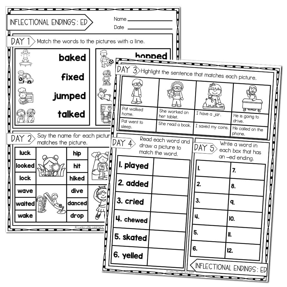 2nd Grade Phonics Worksheets - Inflectional Endings ED - Lucky Little ...