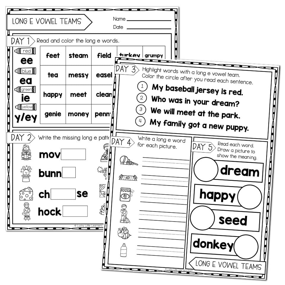 2nd Grade Phonics Worksheets - Long E Vowel Teams - Lucky Little Learners