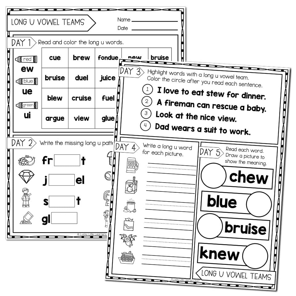 2nd Grade Phonics Worksheets - Long U Vowel Teams - Lucky Little Learners
