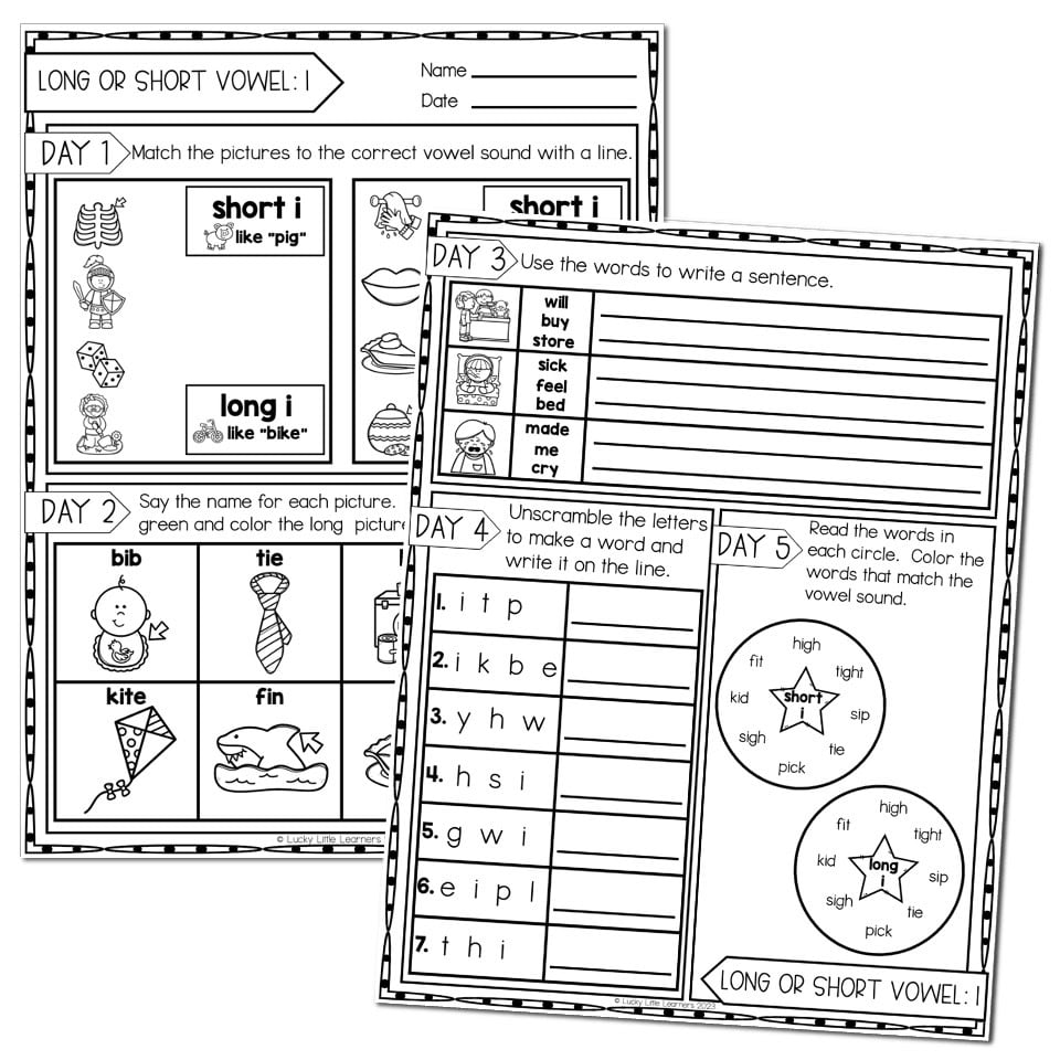 2nd Grade Phonics Worksheets - Long or Short Vowel I - Lucky Little ...
