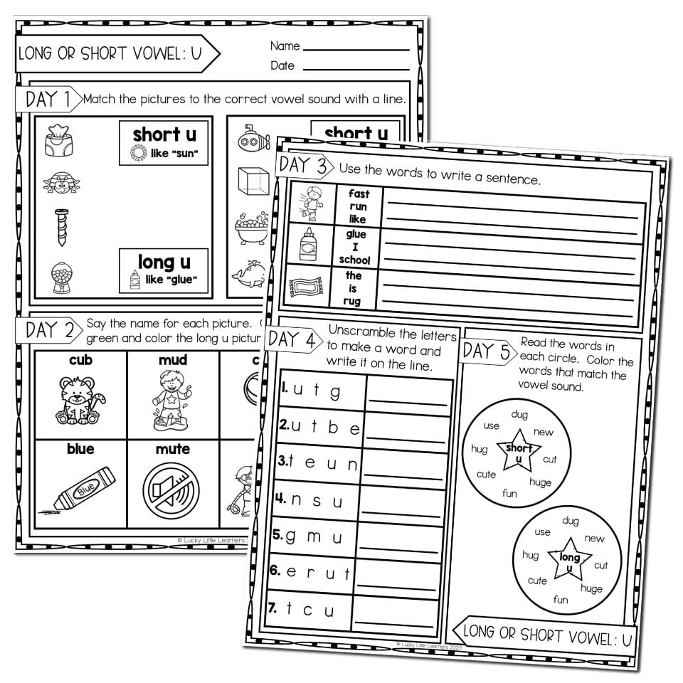 2nd Grade Phonics Worksheets - Long or Short Vowel U - Lucky Little ...