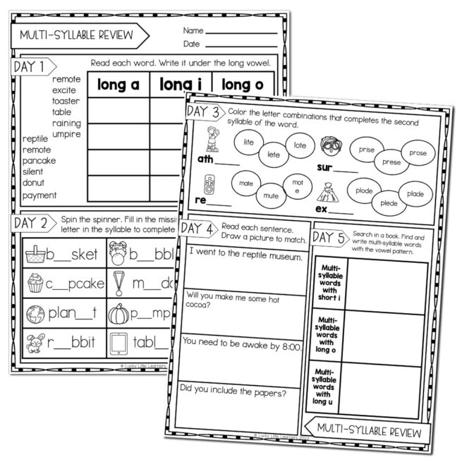 2nd Grade Phonics Worksheets - Multi-Syllable Review Part 2 - Lucky ...