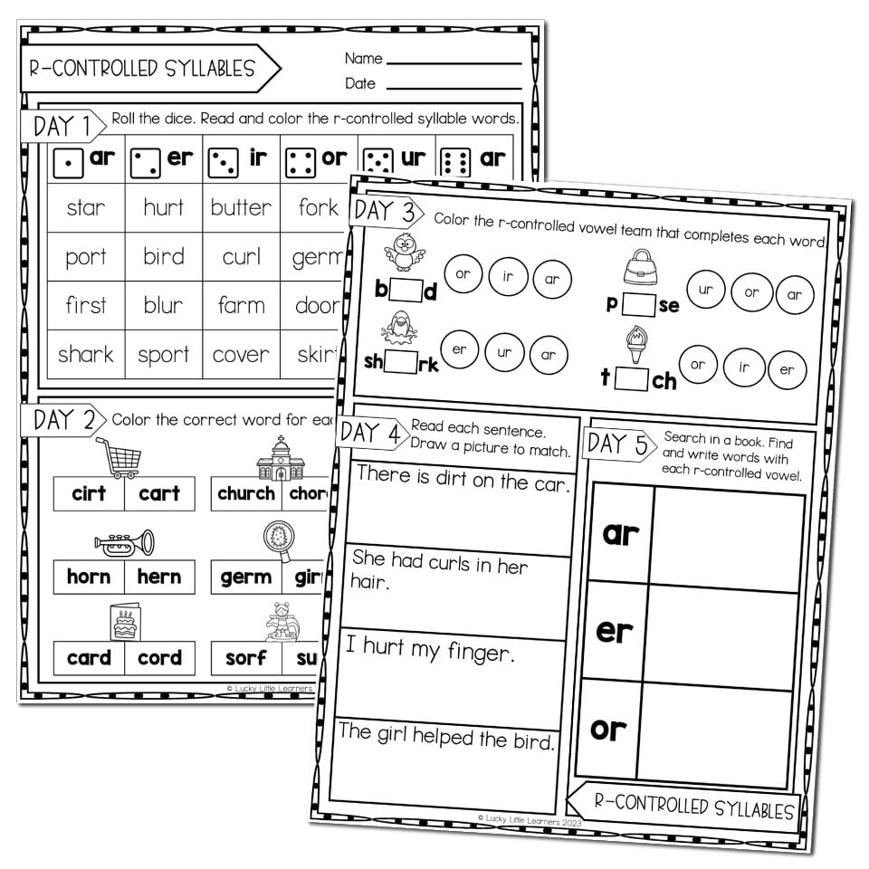 2nd Grade Phonics Worksheets - R-Controlled Syllables - Lucky Little ...