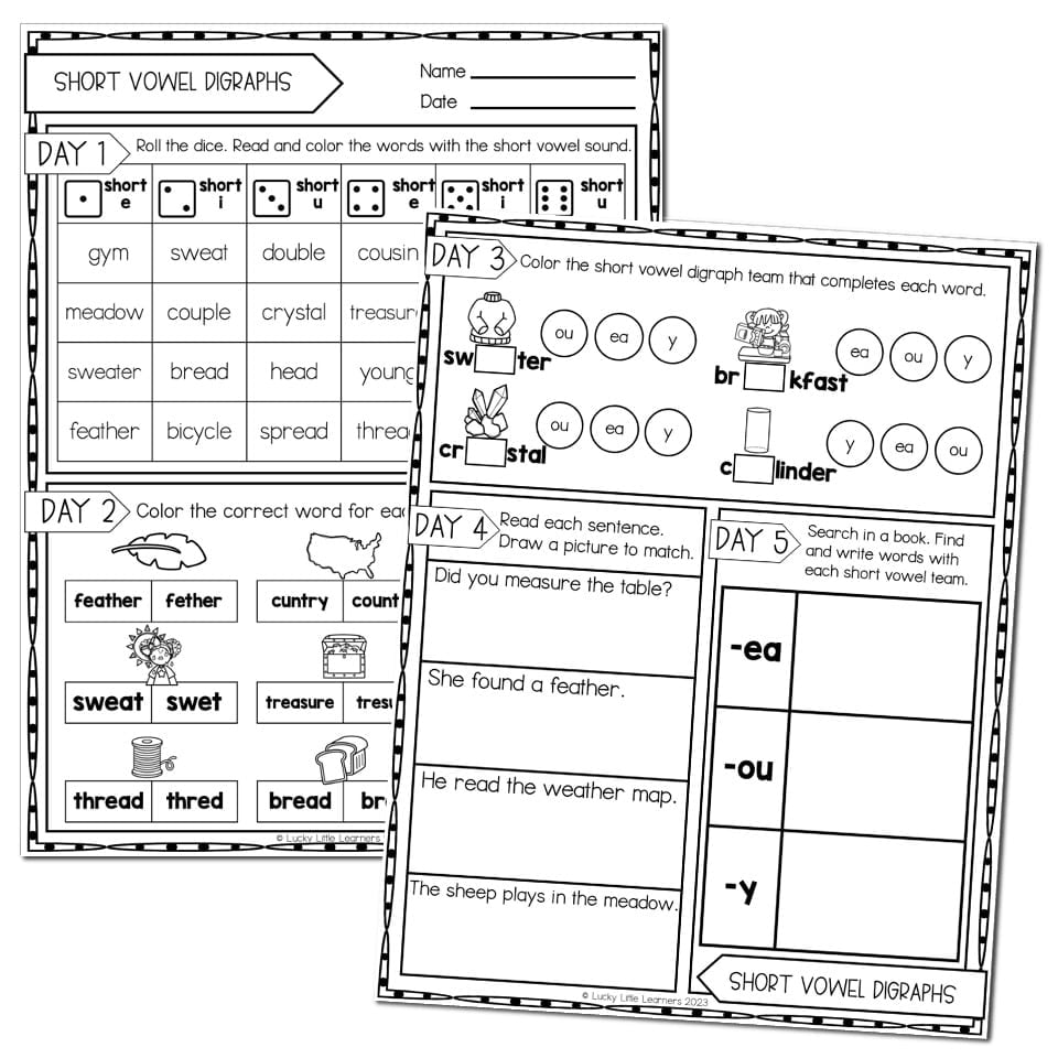 2nd Grade Phonics Worksheets - Short Vowel Digraphs - Lucky Little Learners